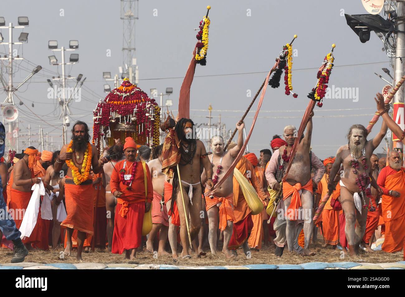 Holymen(Sadhus) take holy bath at the bank of Sangam on the occasion of ...