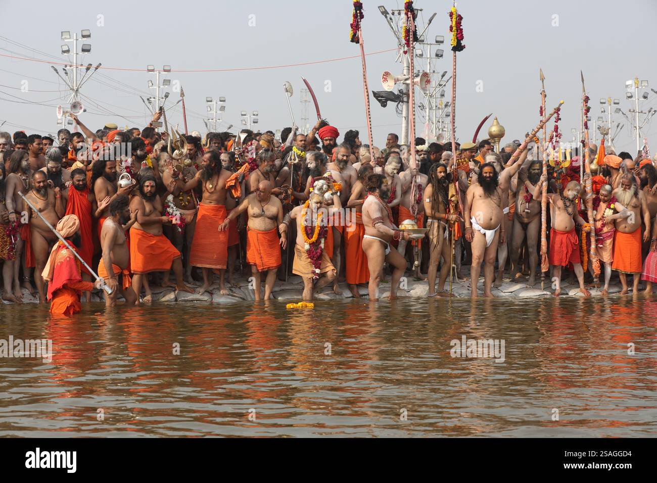 Holymen(Sadhus) take holy bath at the bank of Sangam on the occasion of ...