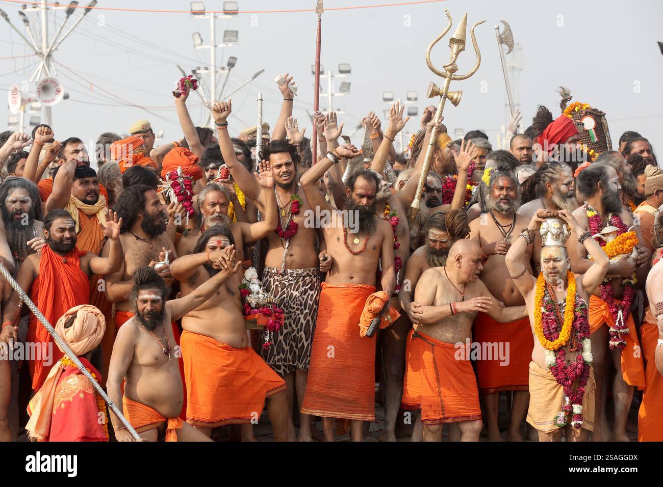 Holymen(Sadhus) take holy bath at the bank of Sangam on the occasion of ...