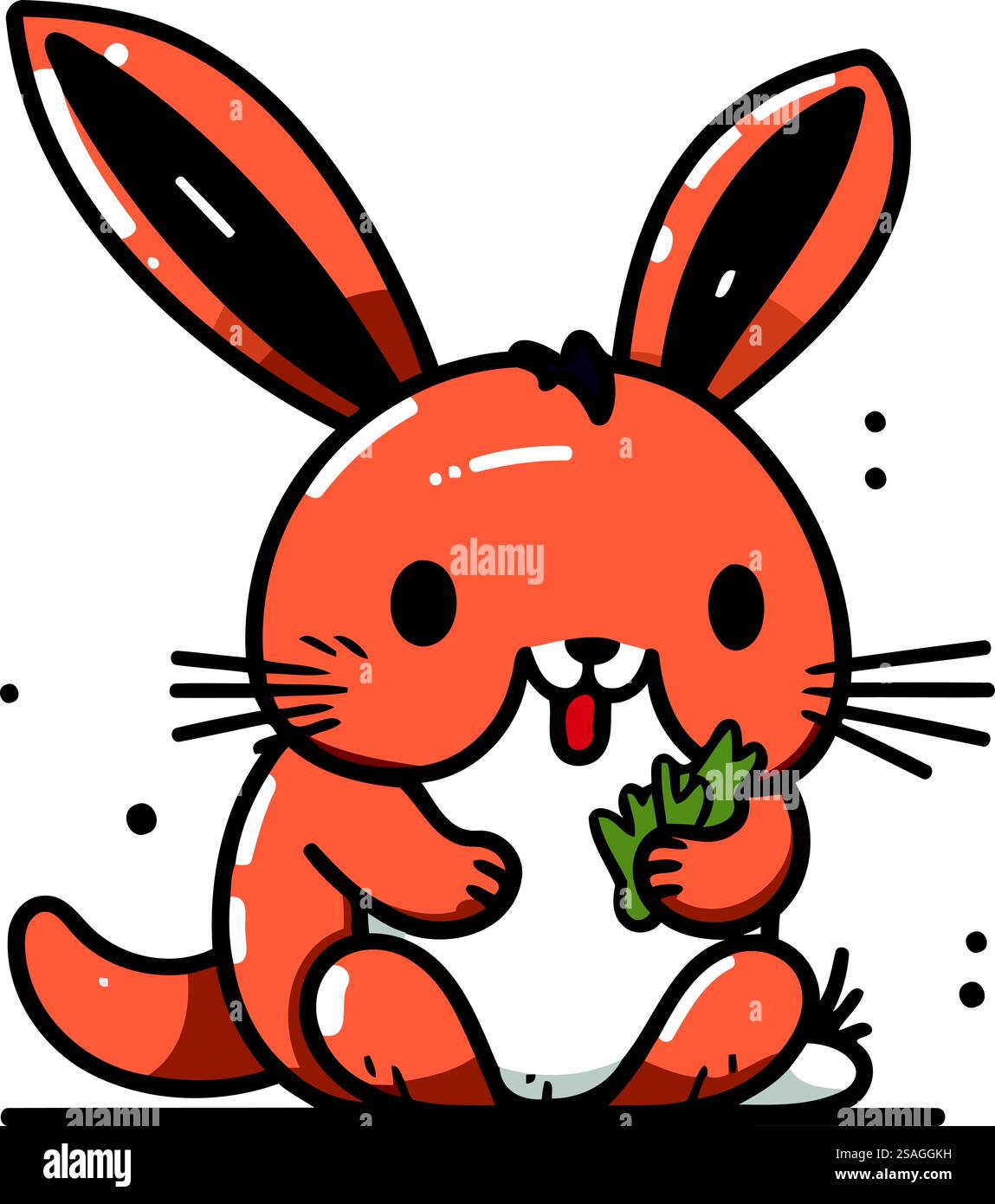 Cute cartoon rabbit with a green plant in its paws. Vector illustration ...
