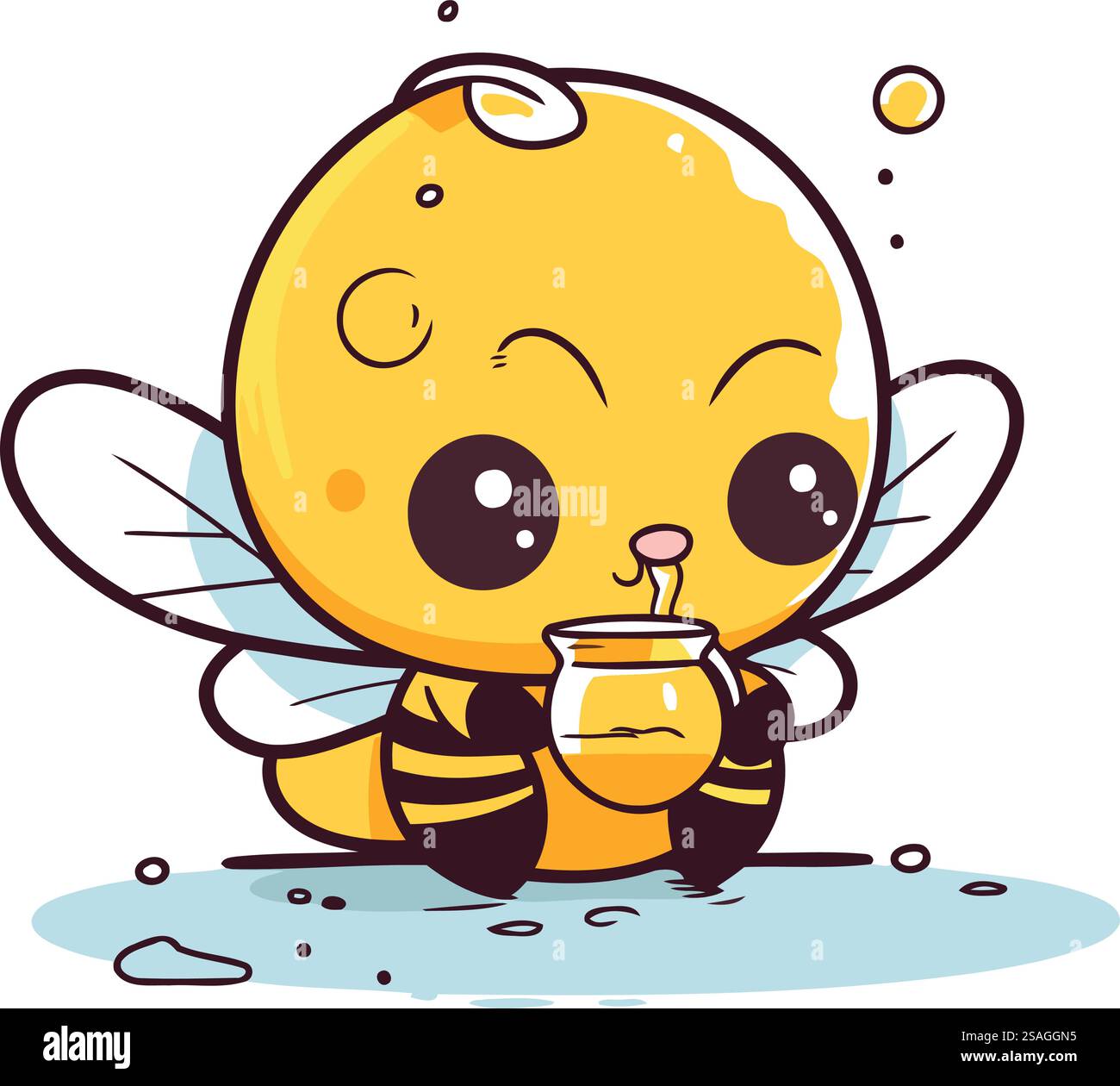 Cute cartoon bee with honey pot. Vector illustration of a cute bee ...