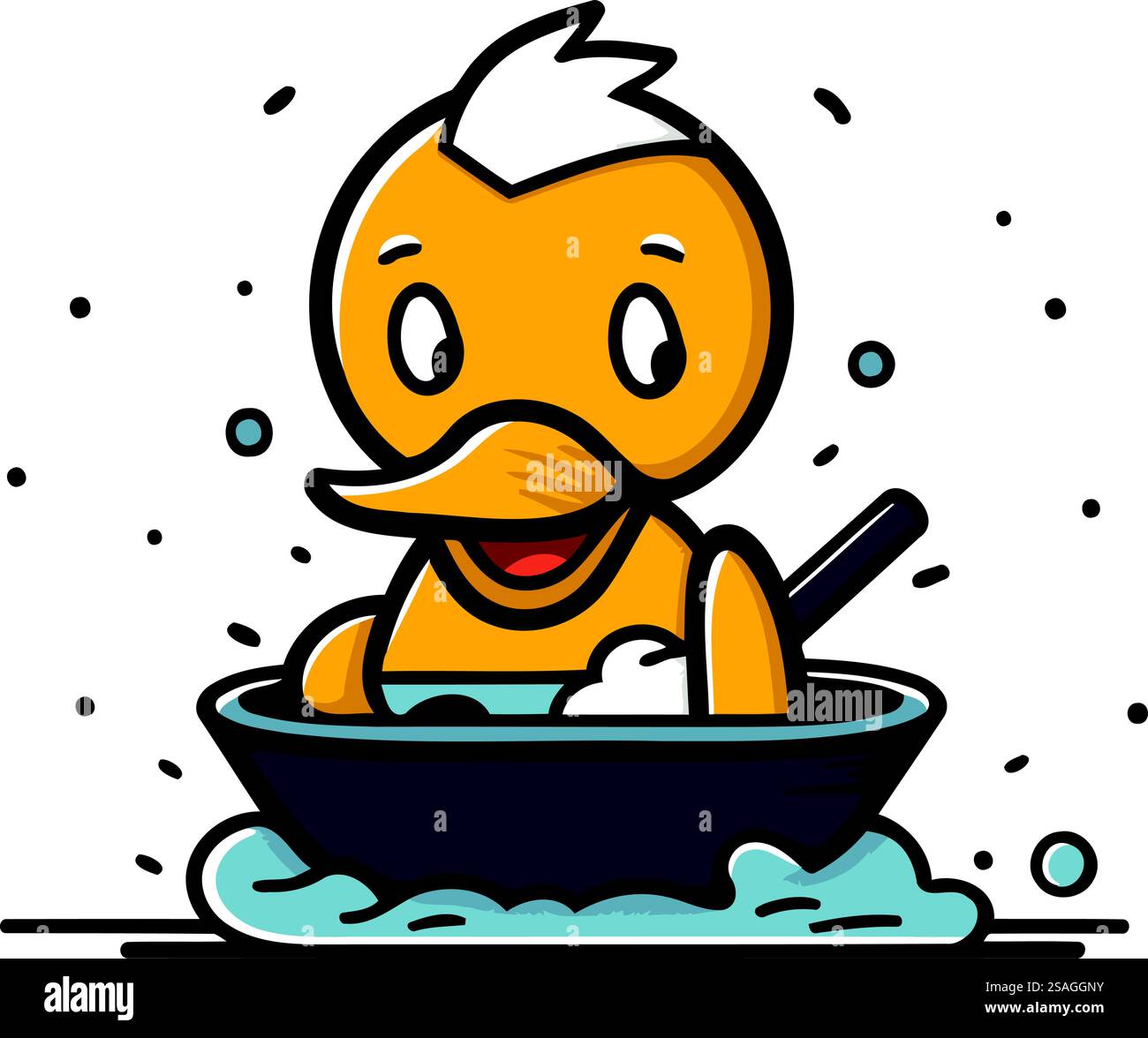 Cute yellow duck washing in a basin. Cartoon vector illustration Stock ...