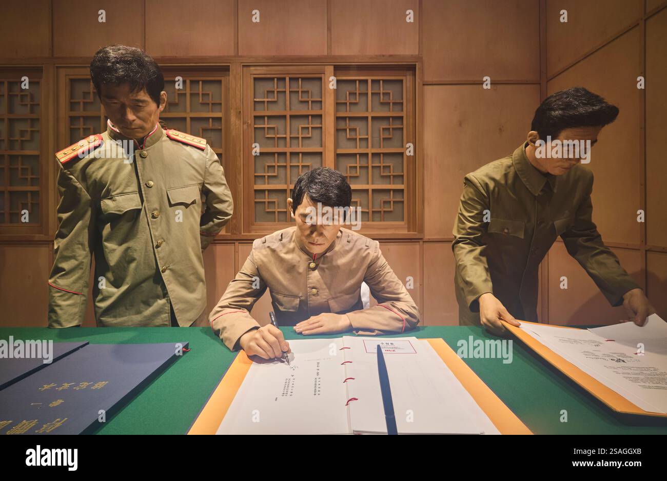 A large diorama, showing the signing of the treaty, Korean Armistice ...