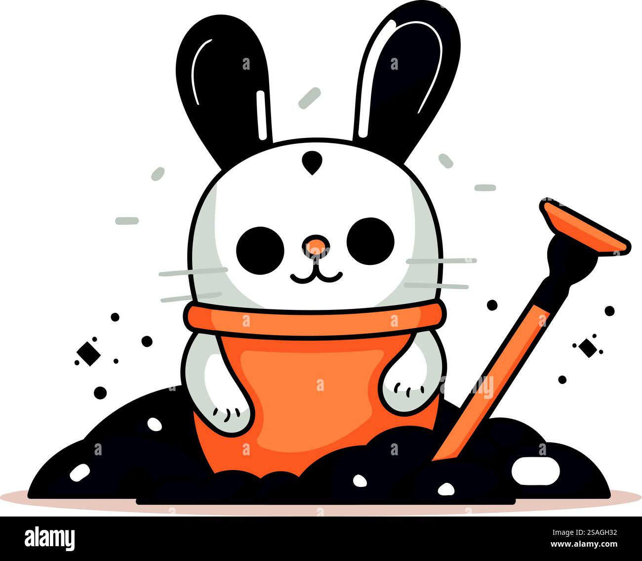 Rabbit in a bucket with a shovel. Cute cartoon vector illustration ...