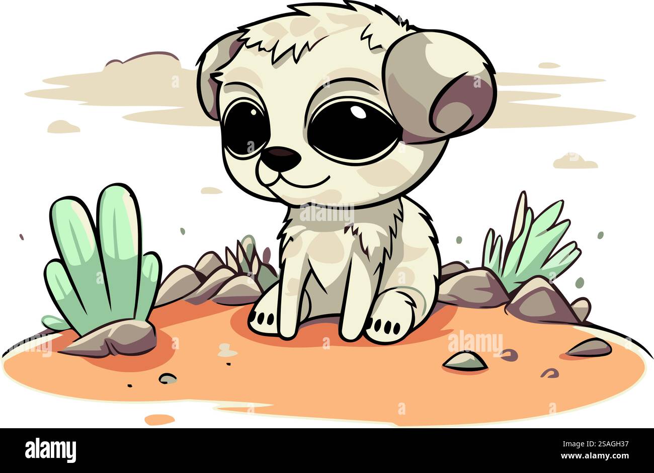 Cute pug dog sitting on the sand. Vector illustration Stock Vector ...
