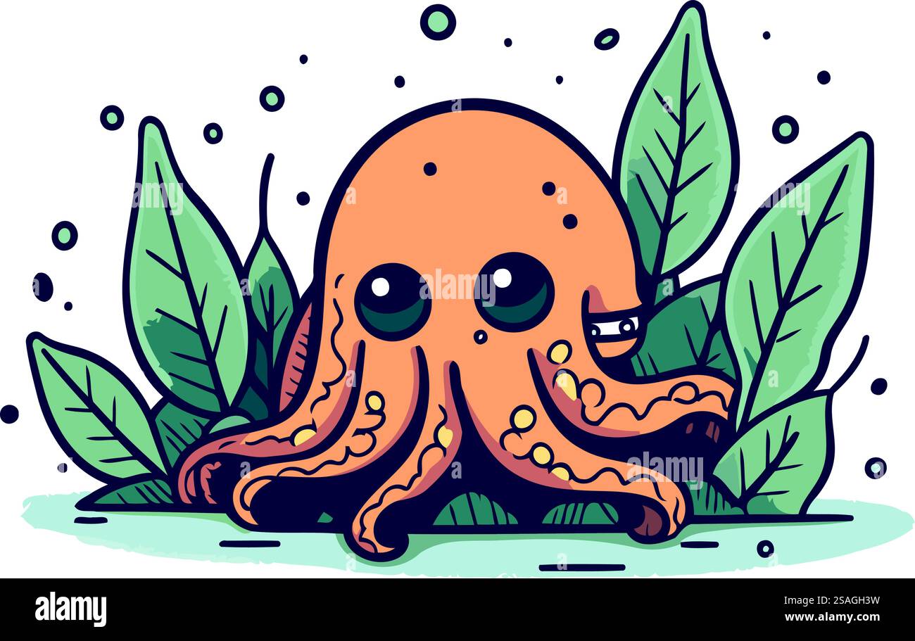 Cute cartoon octopus. Vector illustration. Isolated on white background ...