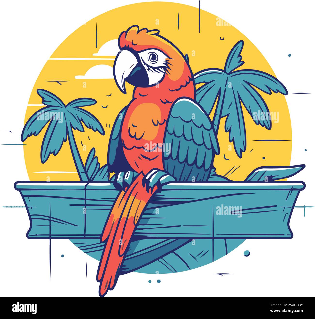 Parrot sitting on the beach. Vector illustration in cartoon style Stock ...