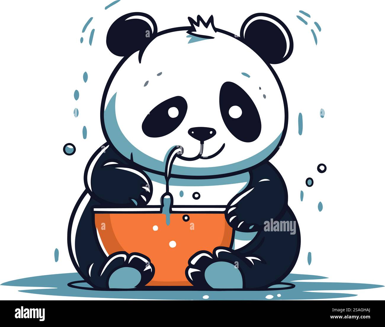 Cute cartoon panda with a bowl of water. Vector illustration Stock ...