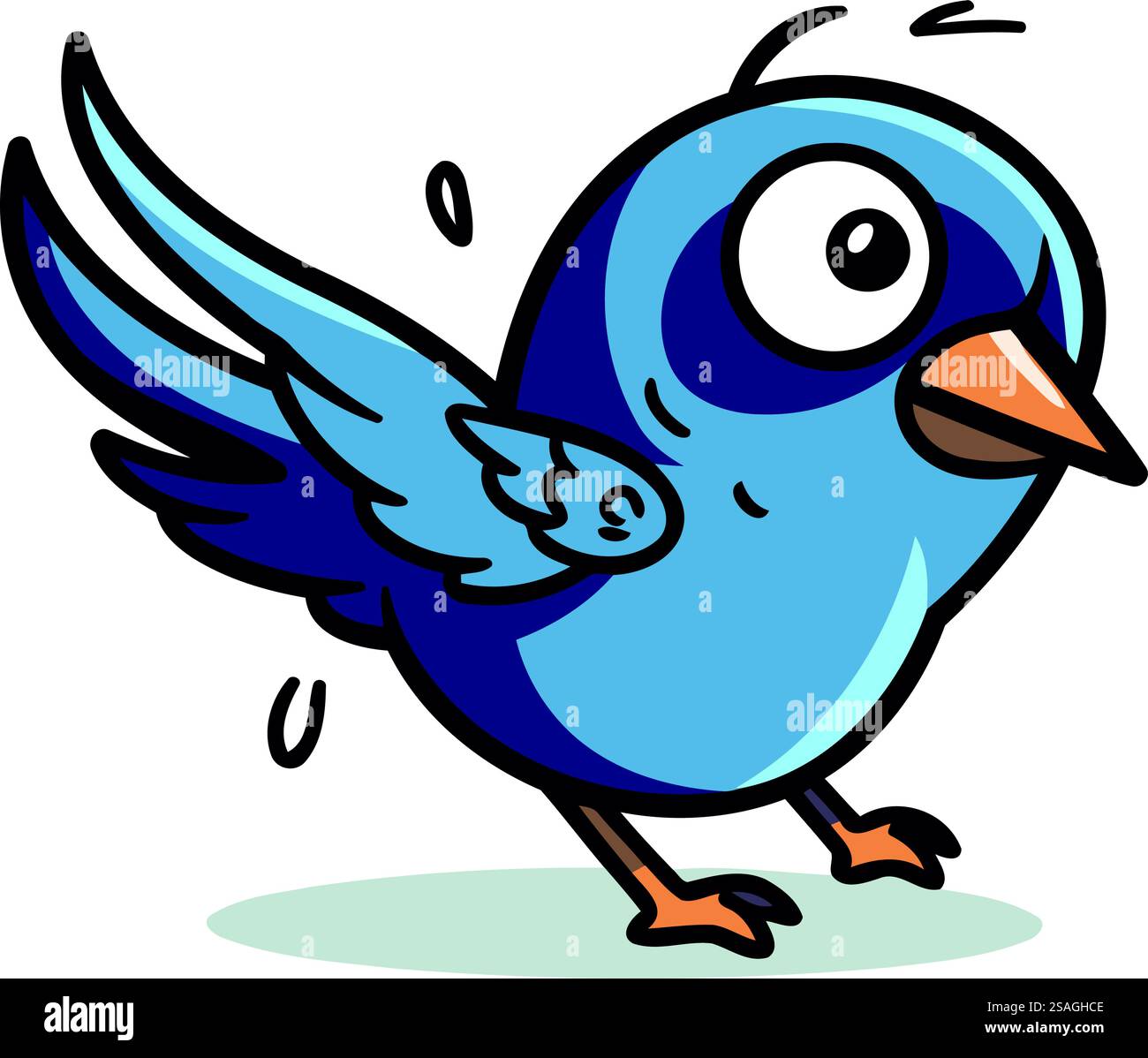 Cute blue bird cartoon character. Vector illustration isolated on white ...