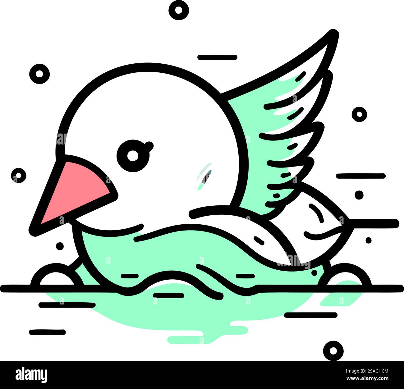 Cute bird in water. Vector illustration in line art style Stock Vector ...