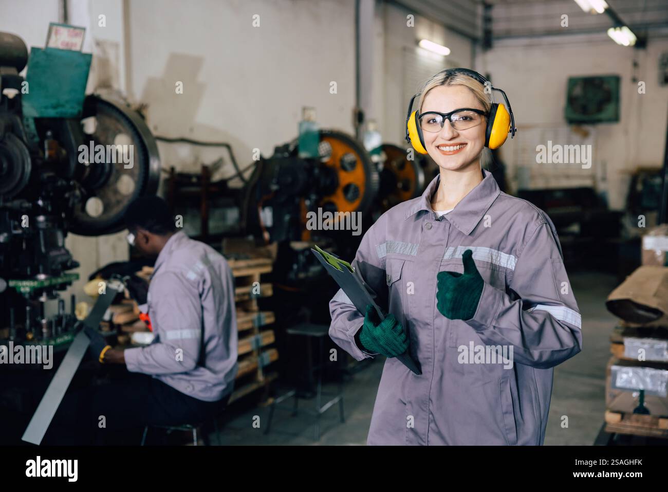 portrait professional worker working in heavy metal industry factory ...