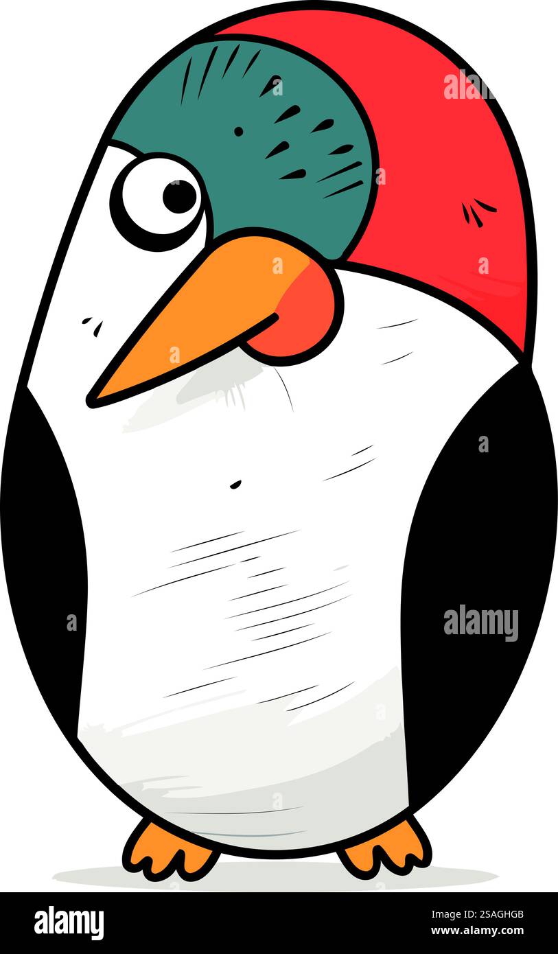 Cute penguin in a red cap. Cartoon vector illustration Stock Vector ...