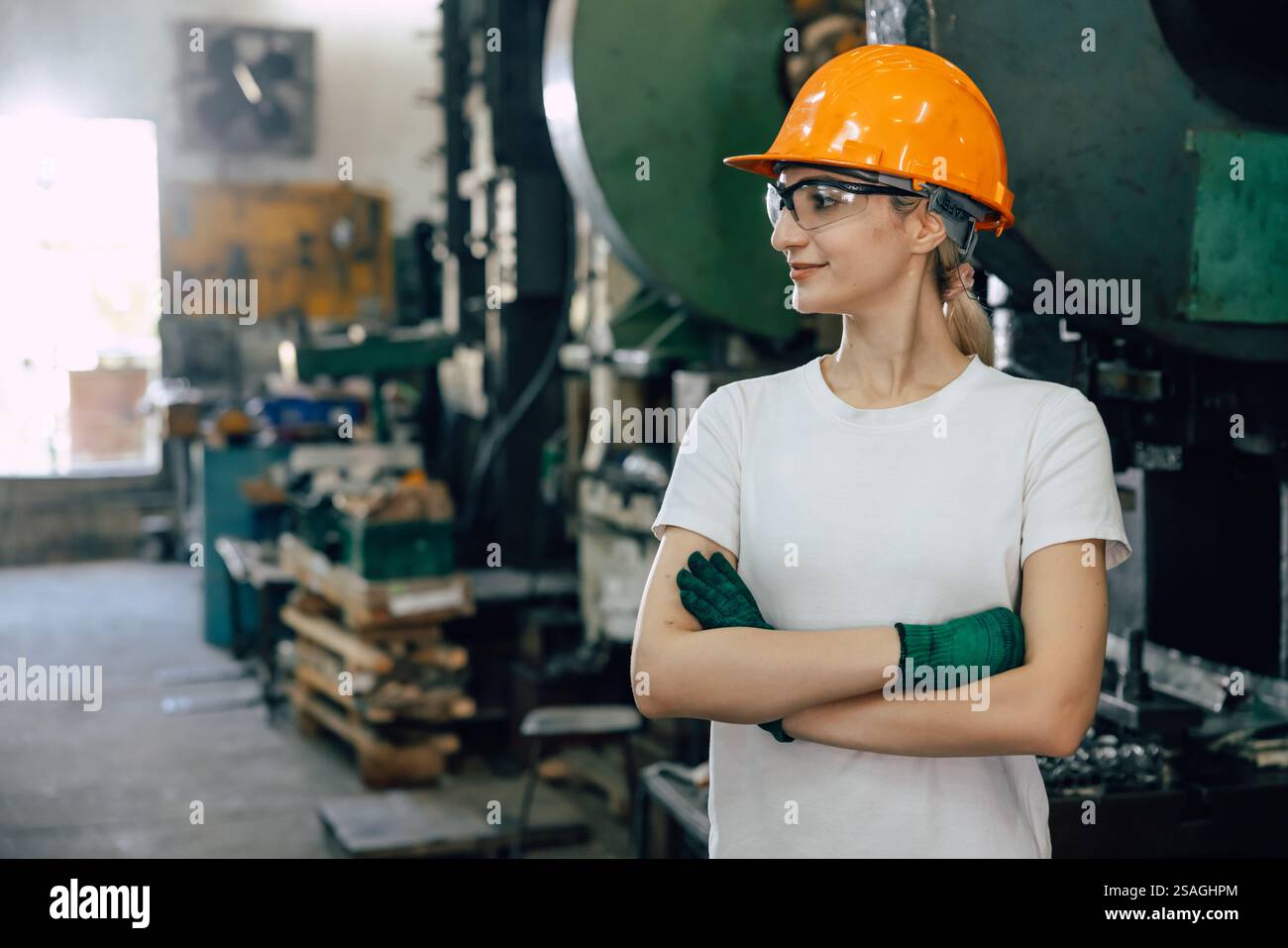 portrait professional worker working in heavy metal industry factory ...
