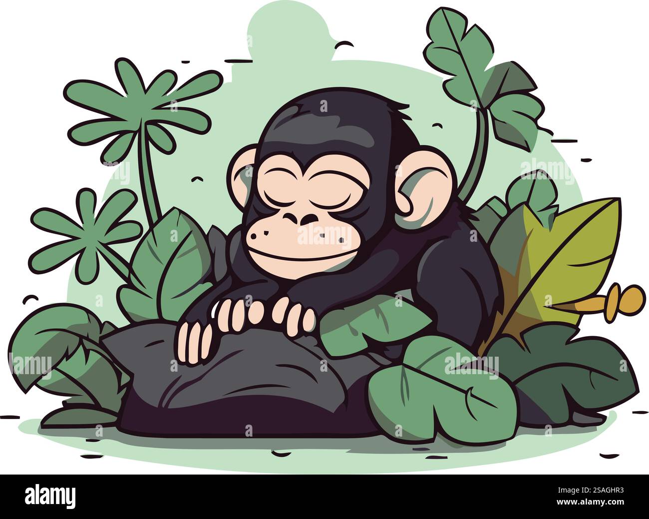 Monkey sitting on a rock in the jungle. Vector illustration Stock ...