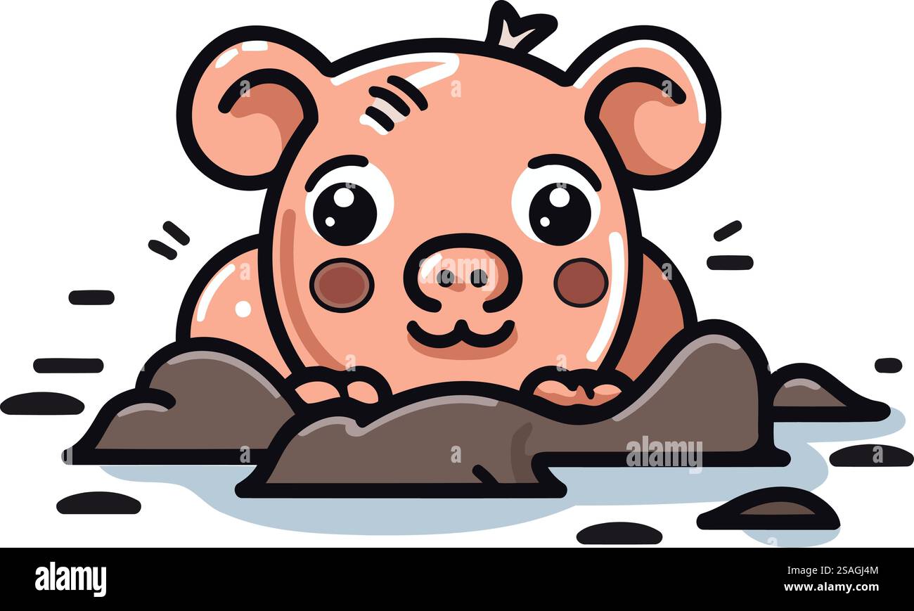 Cute pig peeking out of the hole. Vector illustration Stock Vector ...