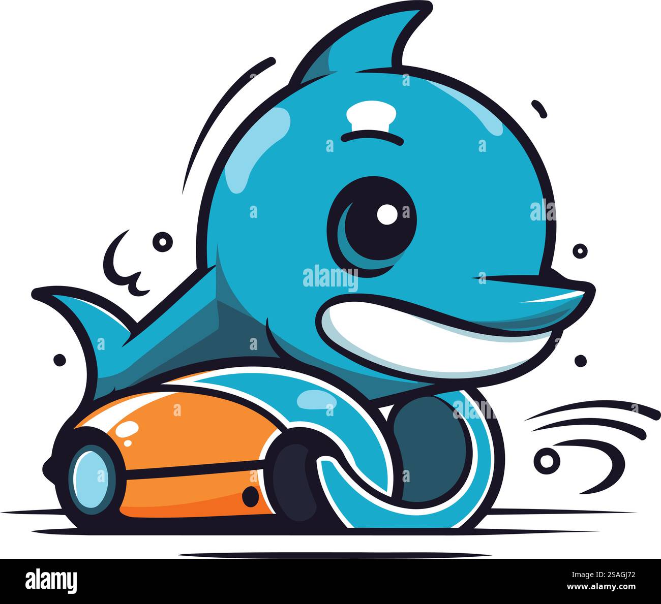 Cute cartoon dolphin driving a car. Vector illustration isolated on ...