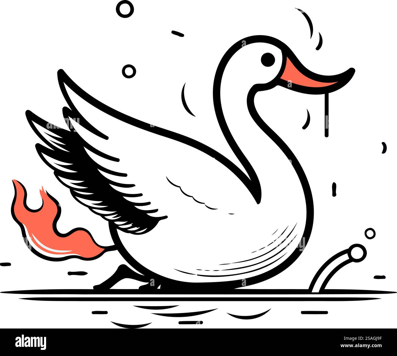 Swan with fire. Hand drawn vector illustration isolated on white ...