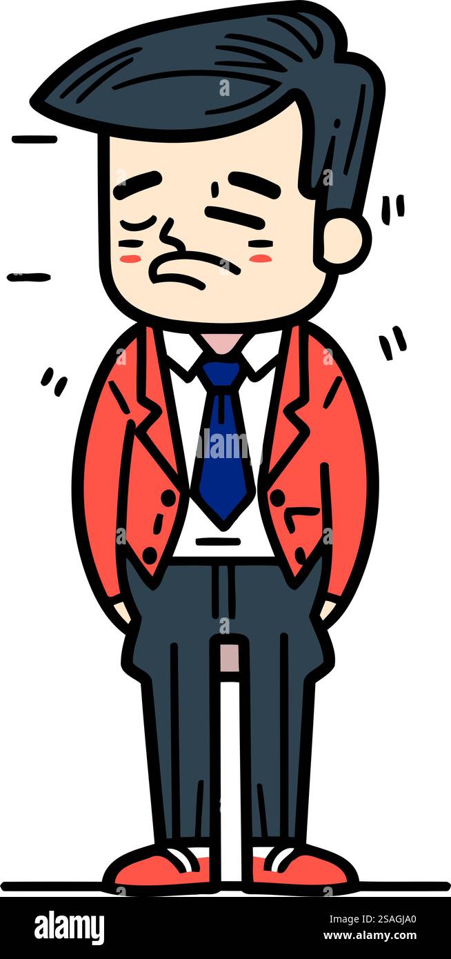 Sad businessman cartoon character. Vector illustration in doodle style ...