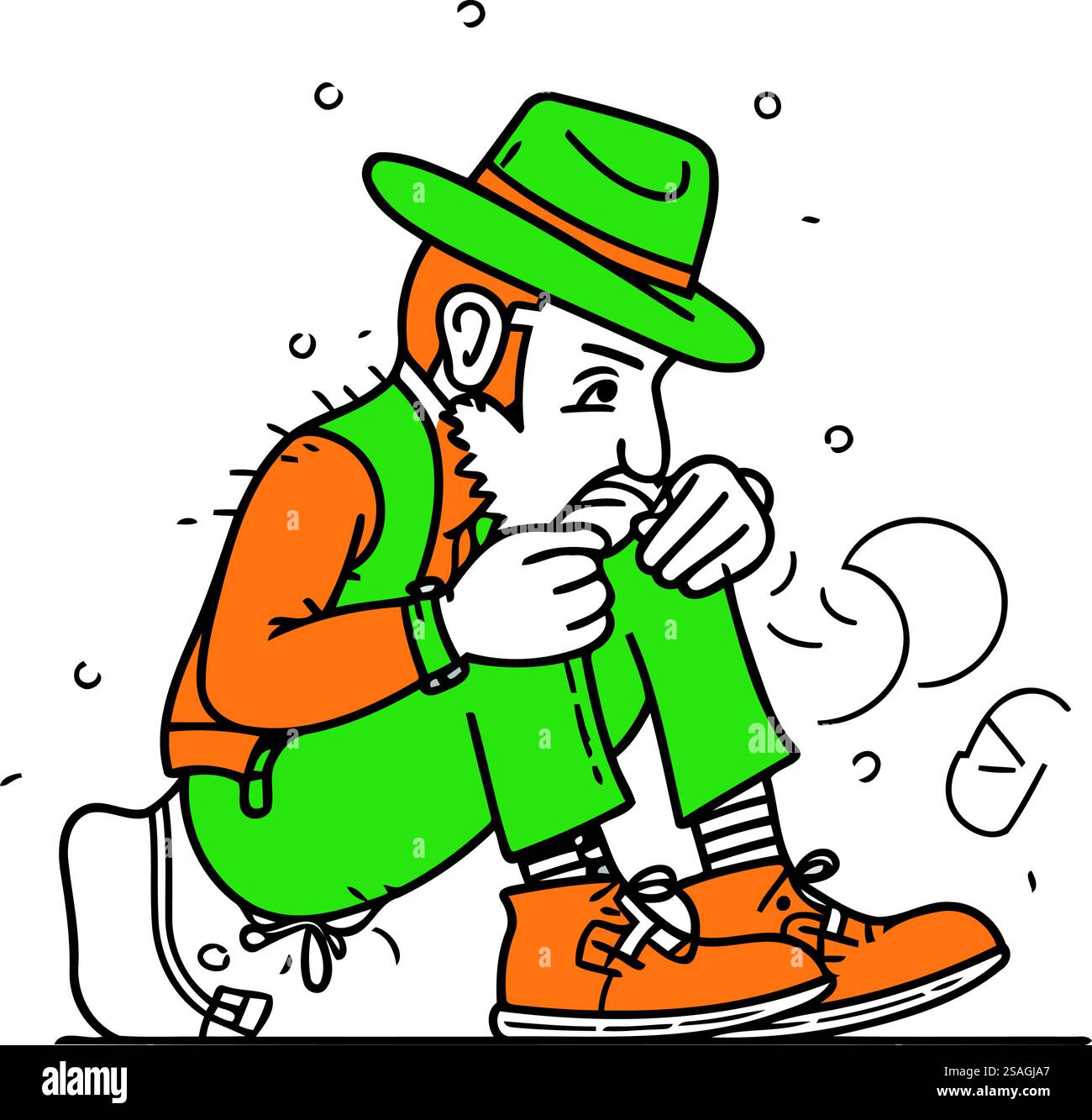Vector illustration of a man sitting on the ground and smoking ...