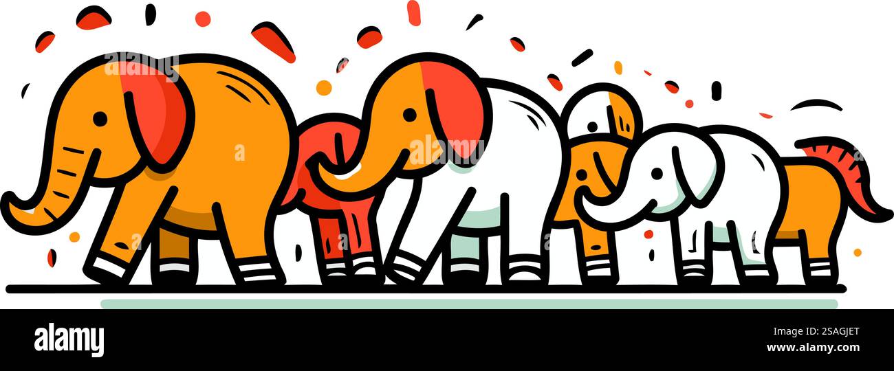Elephants family. Vector illustration in line style on white background ...