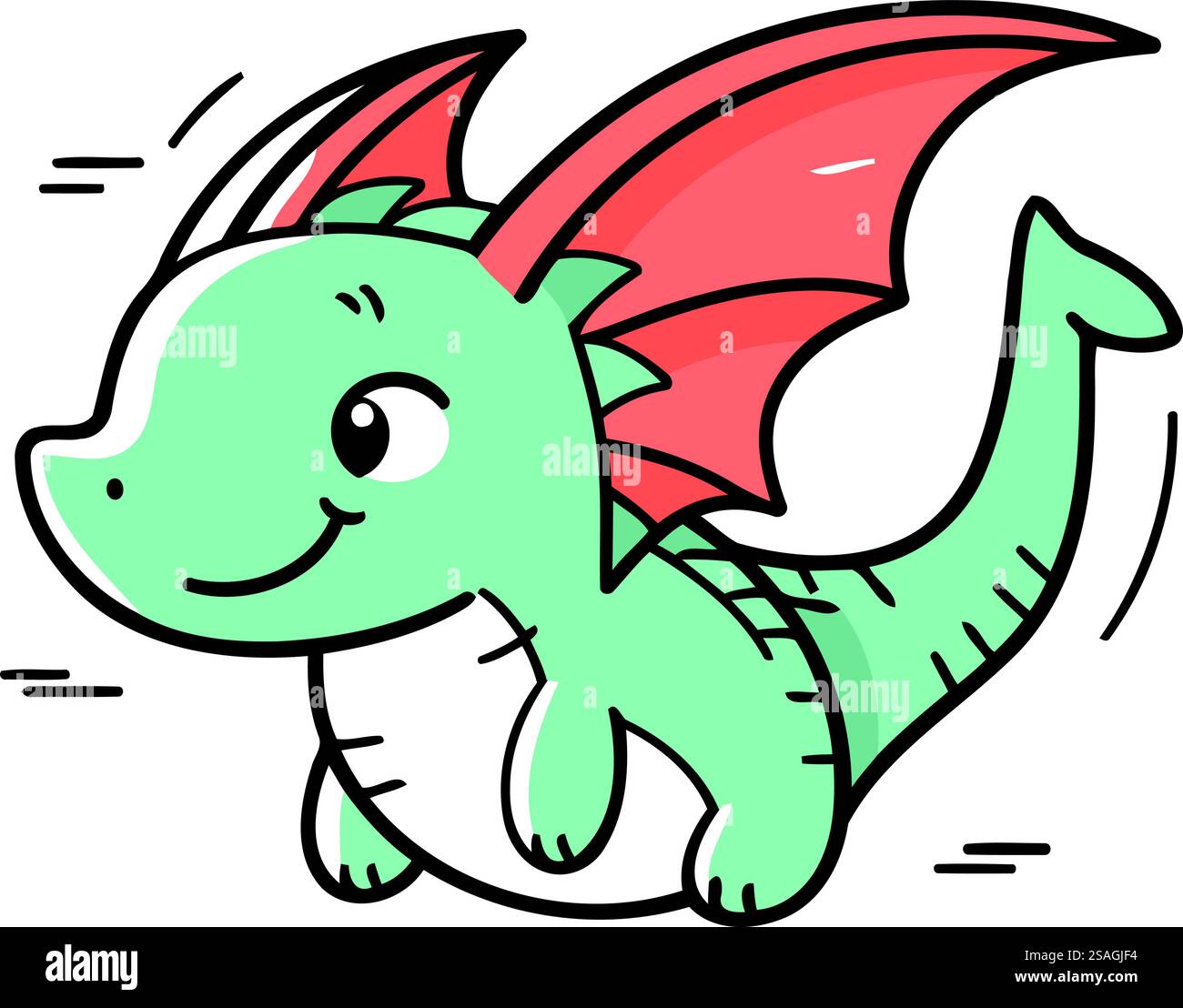 Cute little dragon character. Vector illustration in line art style ...