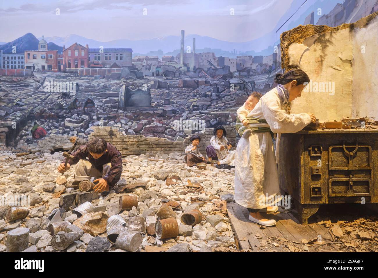 People picking, rummaging through garbage to salvage. Part of a diorama ...