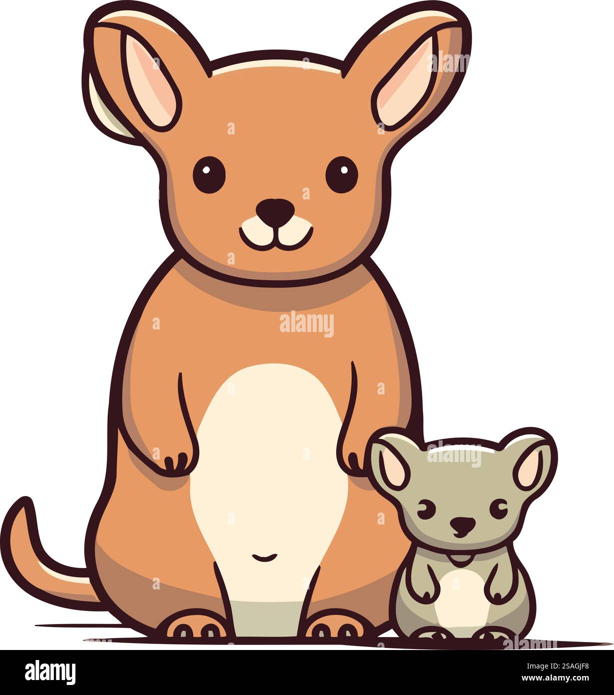 Kangaroo and mouse. Cute cartoon animal vector illustration Stock ...