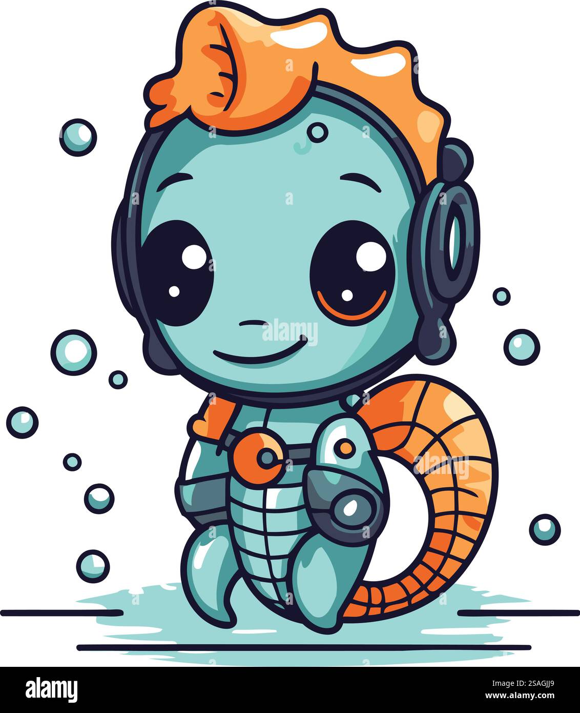 Cute cartoon octopus with headphones and fish. Vector illustration ...