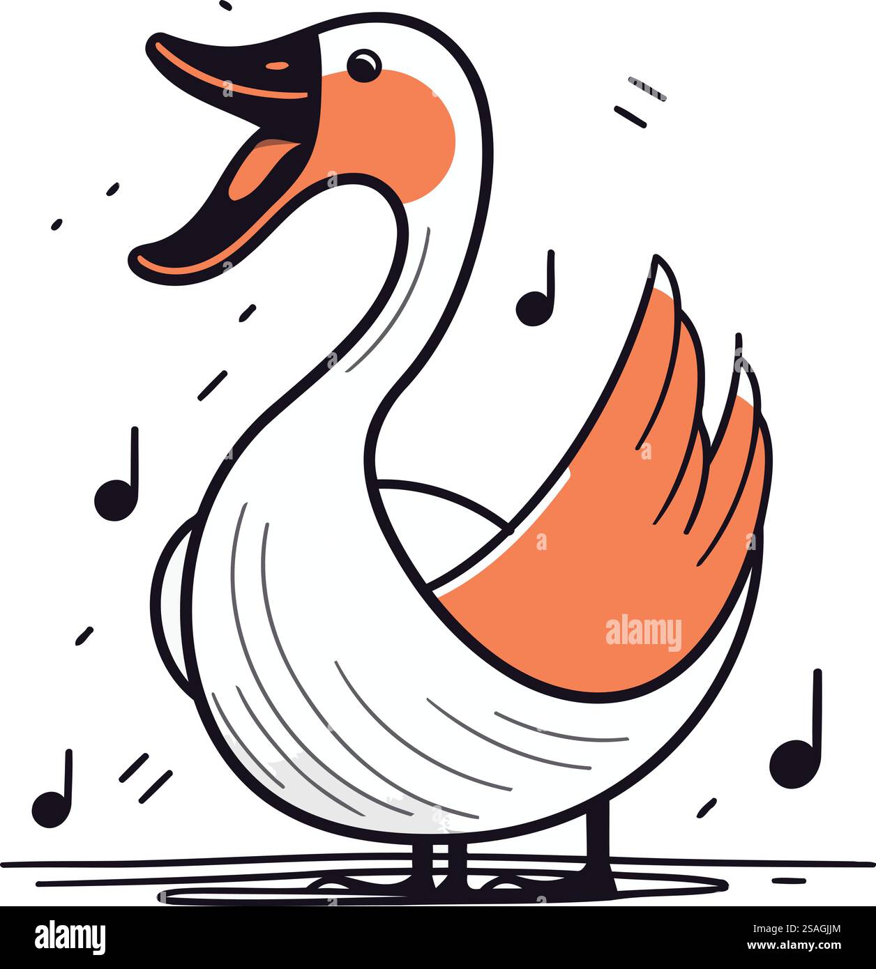 Swan with musical notes. Vector illustration in doodle style Stock ...