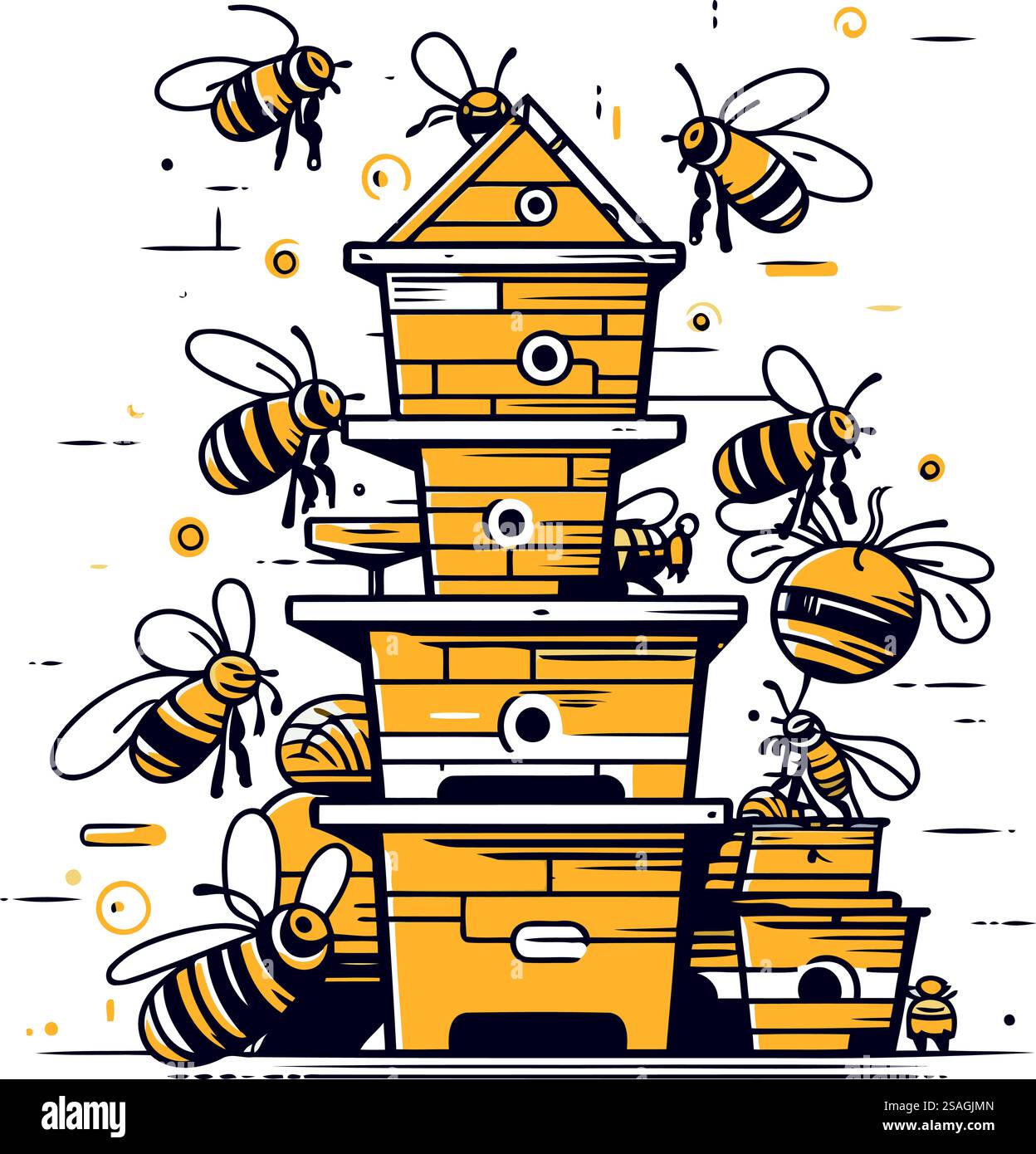Beekeeping concept with beehives and bees. Vector illustration Stock ...