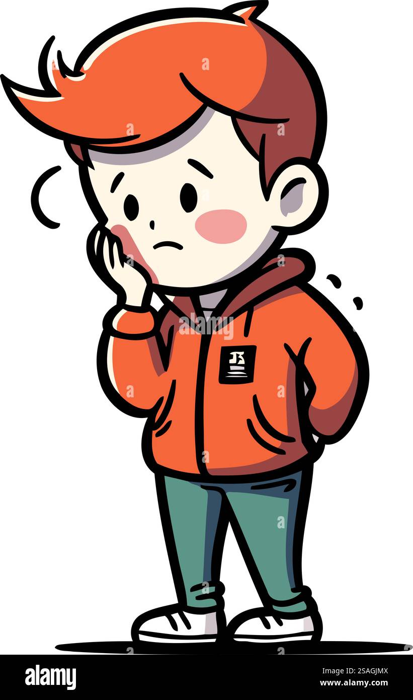 Illustration of a Little Boy Suffering from Cold. Cartoon Character ...