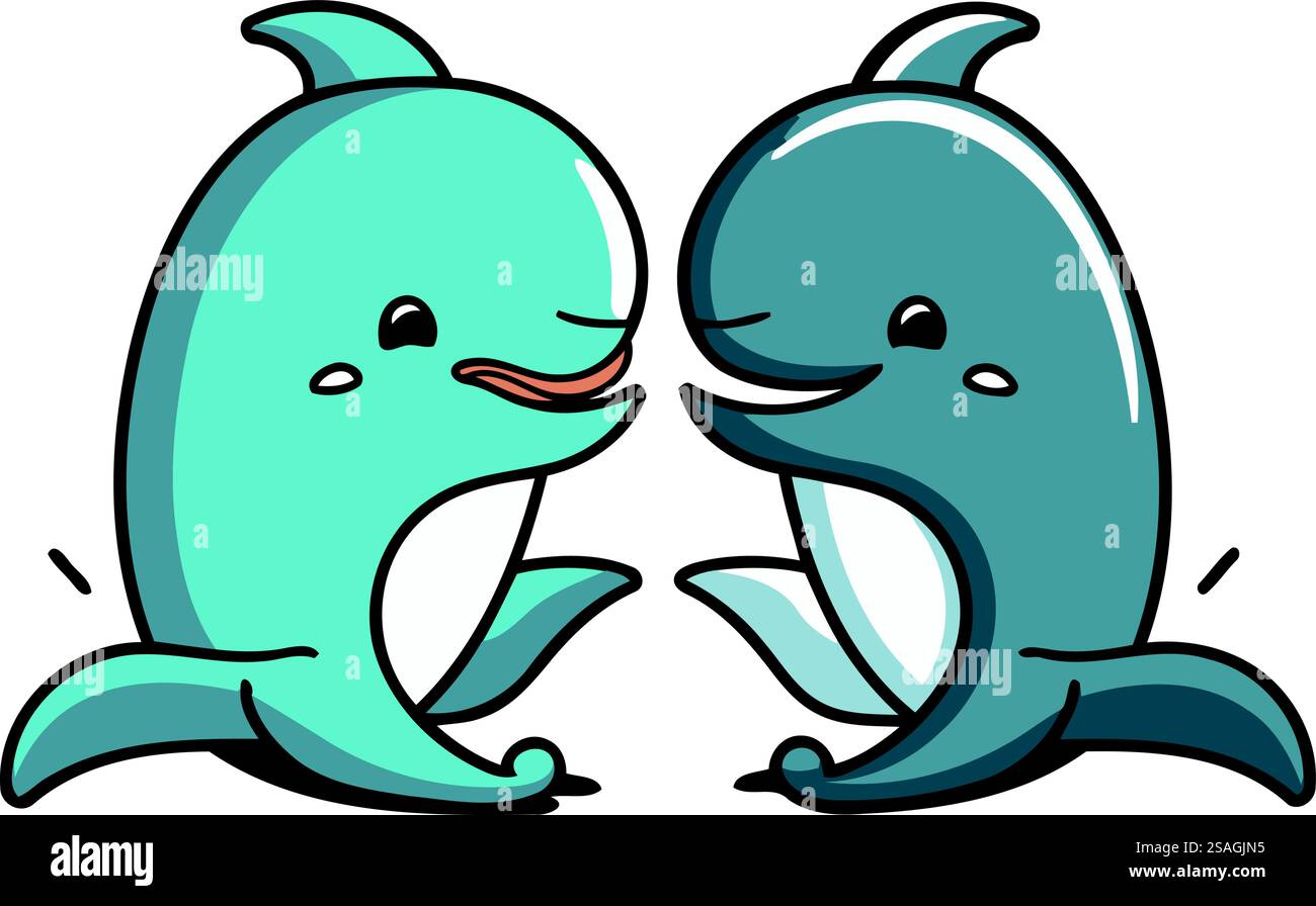 Vector illustration of two cute cartoon whales. Isolated on white ...