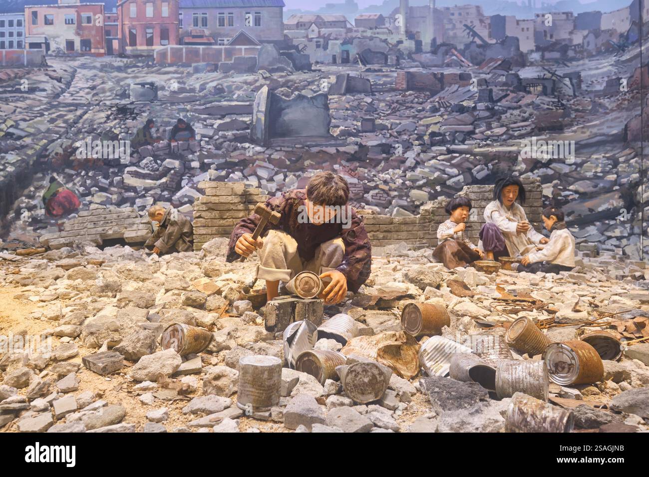 People picking, rummaging through garbage to salvage. Part of a diorama ...