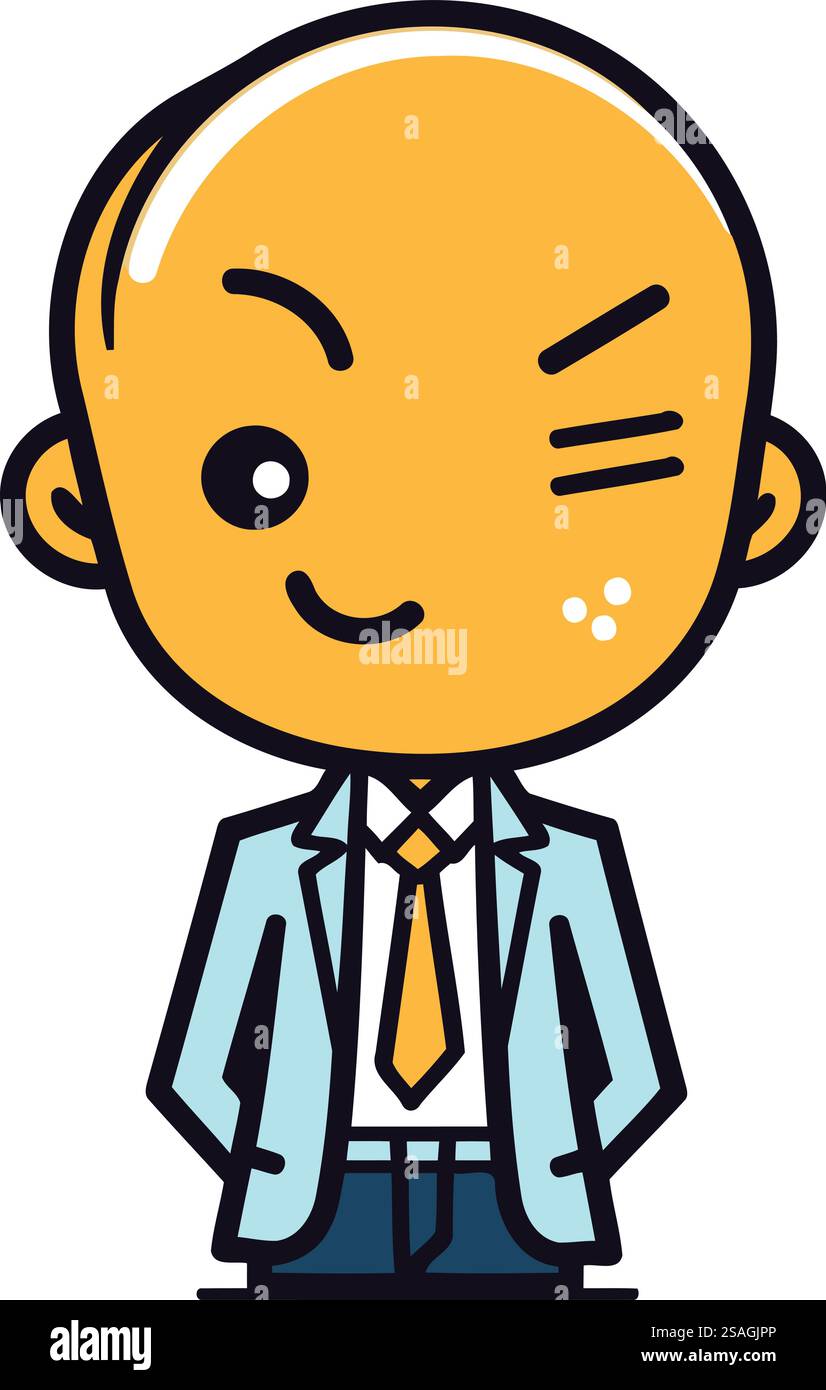Cute cartoon bald man in suit. Vector illustration isolated on white ...