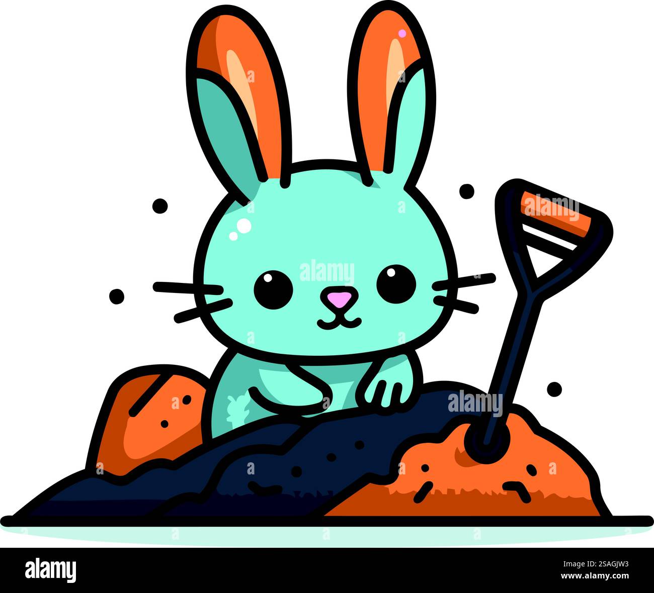 Cute cartoon rabbit with shovel in the soil. Vector illustration Stock ...
