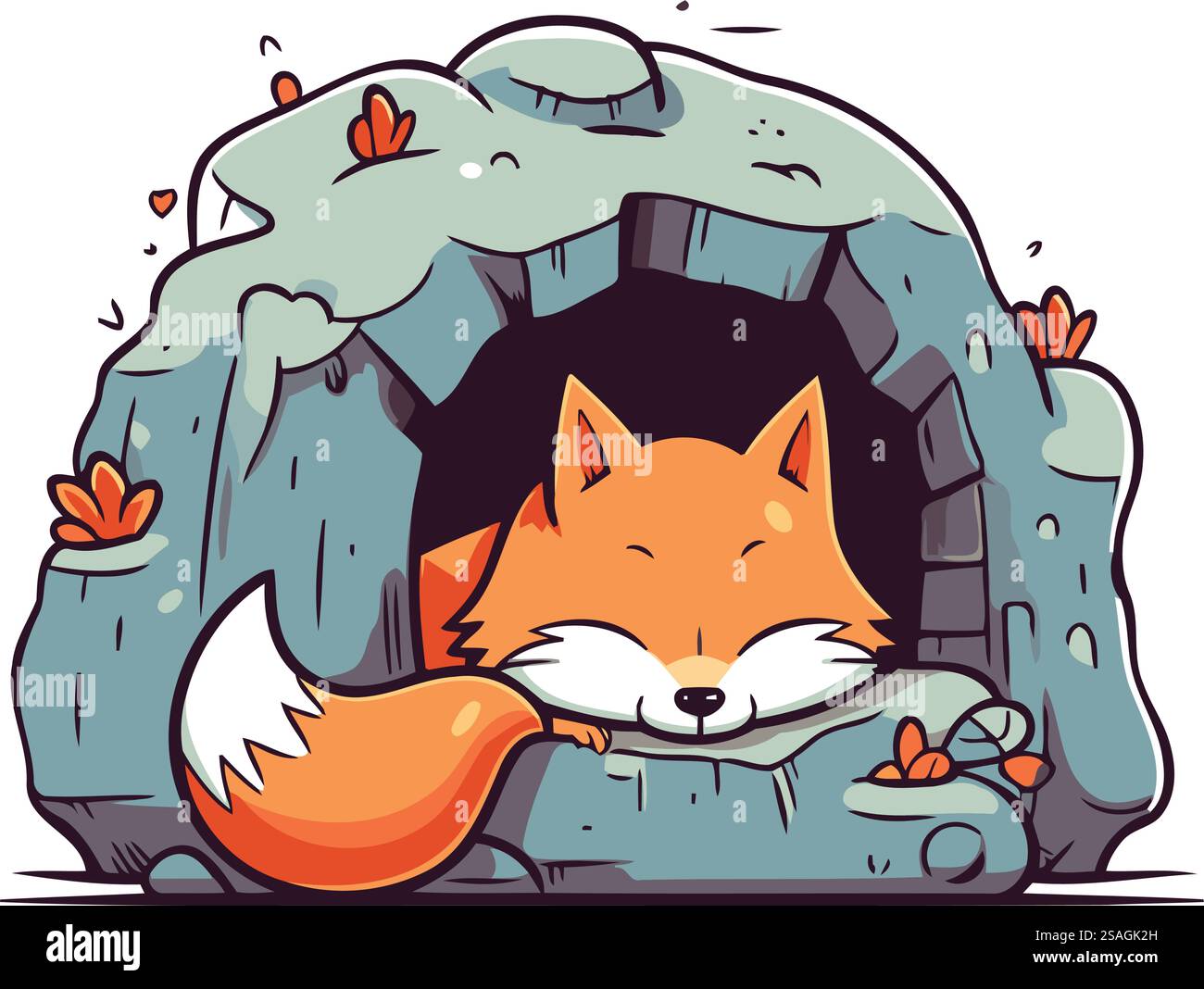 Cute fox in the cave. Vector illustration in cartoon style Stock Vector ...