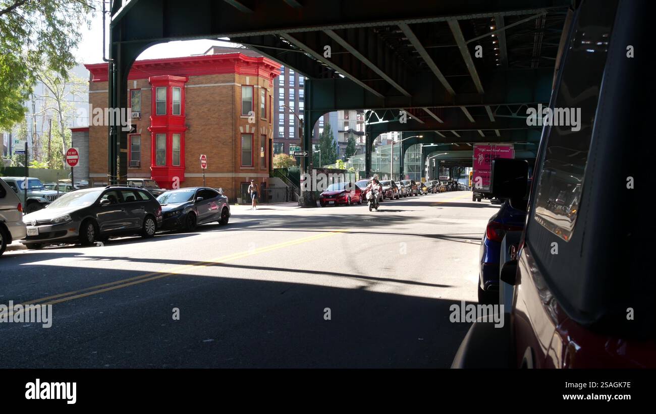 New York City, United States - 31 Aug 2023: Elevated subway above ...