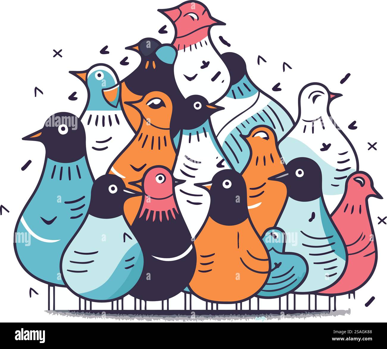 Flock of pigeons. Cute hand drawn vector illustration Stock Vector ...