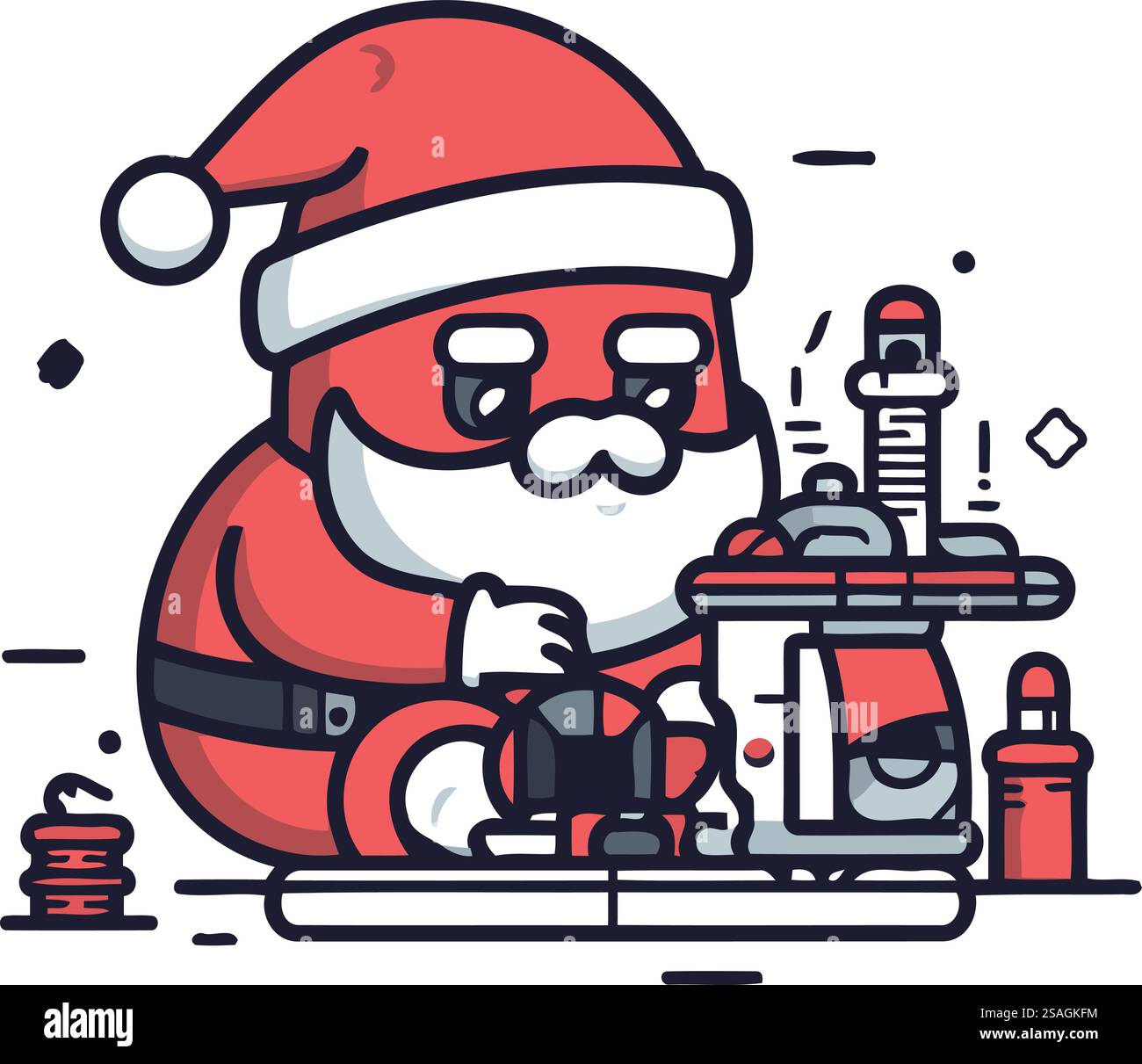 Santa Claus with a microscope. Vector illustration in thin line style ...