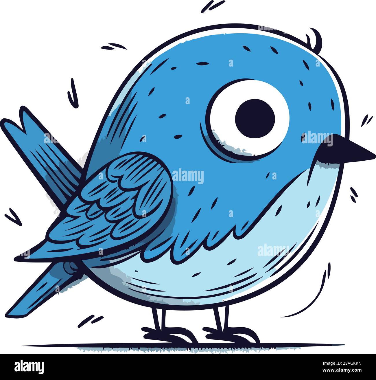 Cute cartoon blue bird. Vector illustration. Isolated on white ...