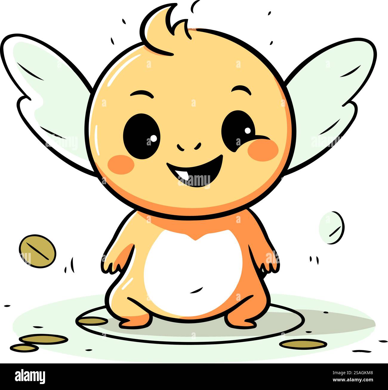 Cute little angel with wings and coffee beans. Vector illustration ...