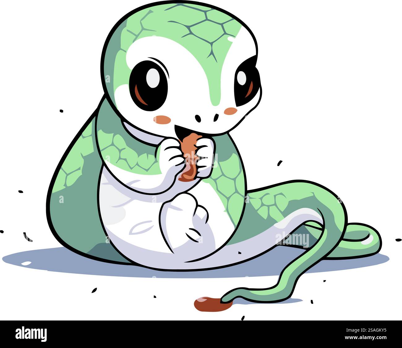 Cute Snake Eating A Worm Vector Illustration On White Background Stock