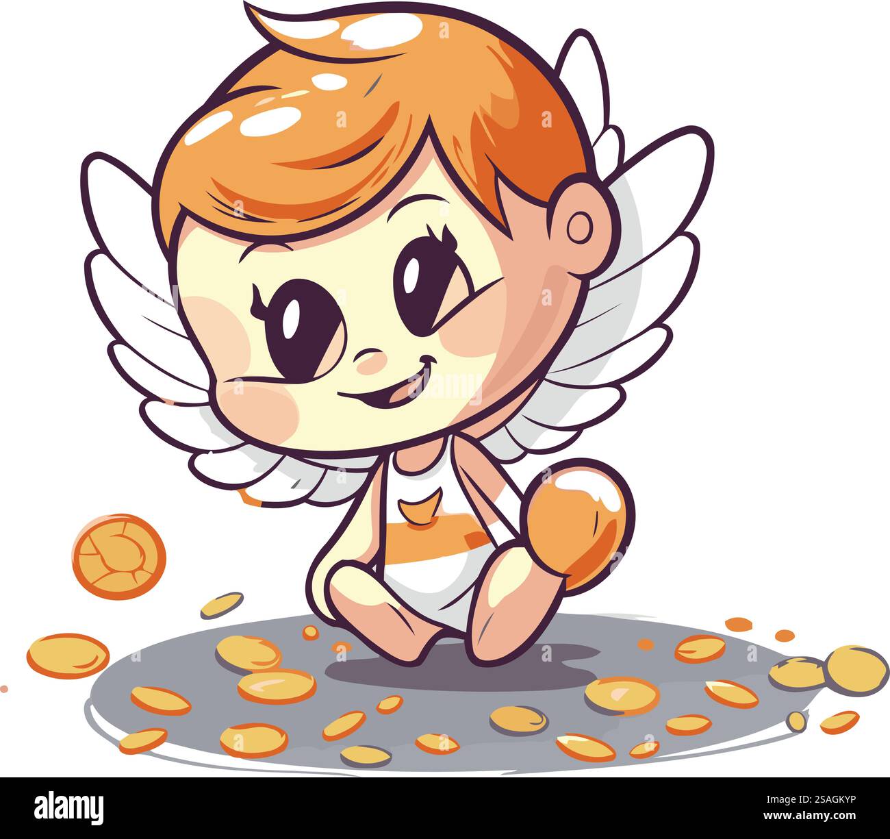 Cute cupid with a lot of coins. Vector illustration Stock Vector Image ...