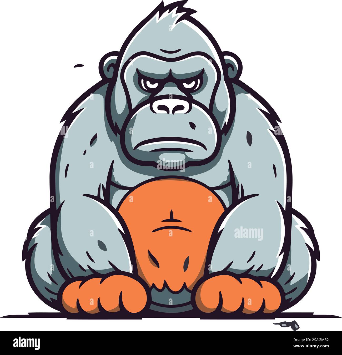 Gorilla sitting with an orange in his hands. Vector illustration Stock ...