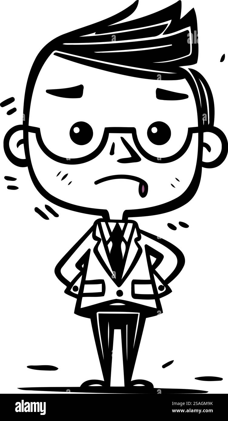 Cartoon stickman drawing conceptual illustration of male office worker ...