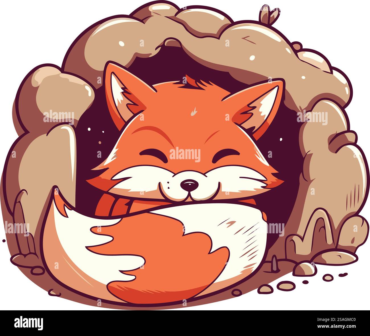Cute fox in cave. Vector illustration isolated on white background ...