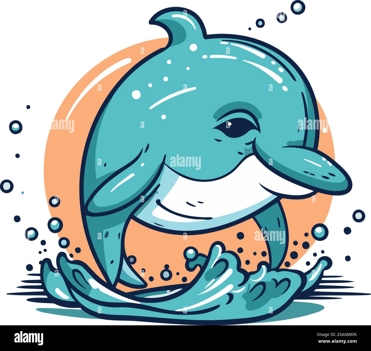 Cute cartoon dolphin jumping out of the water. Vector illustration ...
