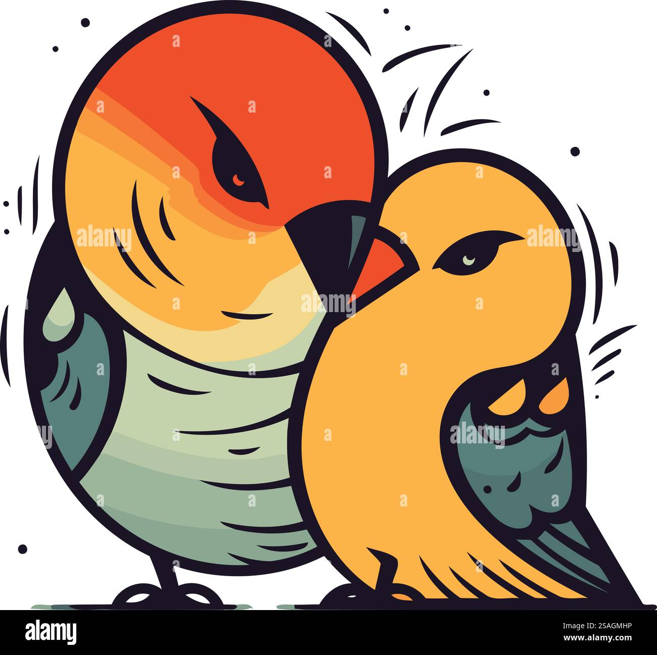 Vector illustration of two cute little birds. Hand drawn cartoon style ...
