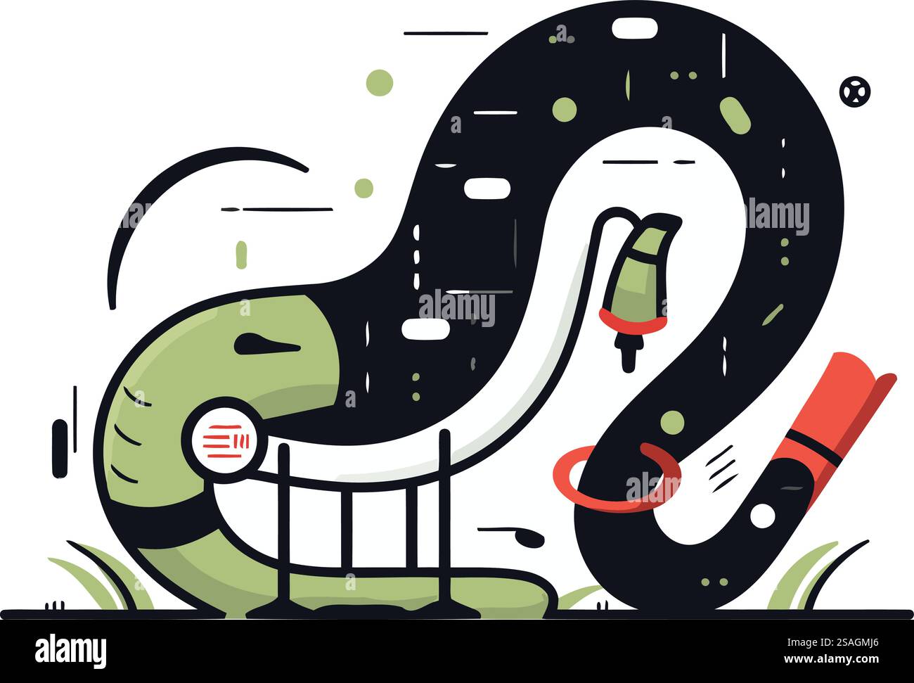 Snake crawling on the road. Vector illustration in flat linear style ...