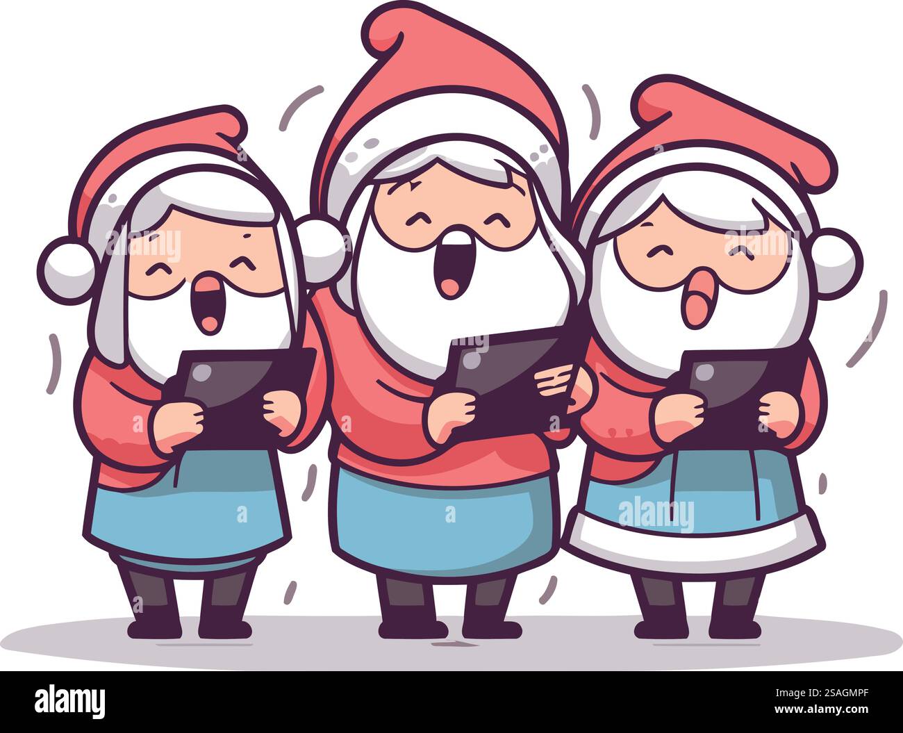 Santa Claus using tablet pc vector illustration. Cartoon Santa Claus ...